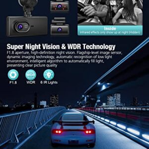 OMBAR 3 Channel Dash Cam, Built-in WiFi GPS, eMMC 64G Storage, 4K Front Dash Cam, 2K+1080P Car Camera Front and Cabin/Rear, 1080P+1080P+1080P Dashcams for Cars with 3.99" IPS Screen, IR Night Vision