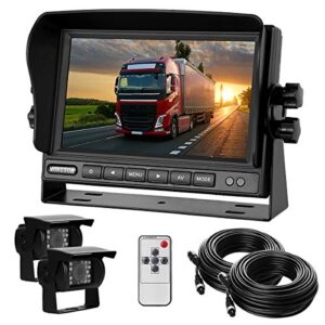 rv backup camera and monitor kit(12-24v) 7inch hd monitor reversing +2 rear view camera 170°wide angle,18ir night vision,waterproof ip68，dual back up camera for truck/trailer/van/camper/vehicles.