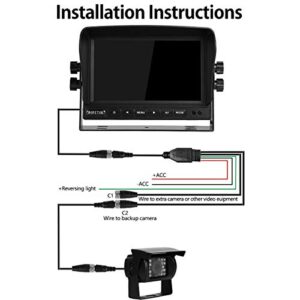 RV Backup Camera and Monitor Kit(12-24V) 7inch HD Monitor Reversing +2 Rear View Camera 170°Wide Angle,18IR Night Vision,Waterproof IP68，Dual Back up Camera for Truck/Trailer/Van/Camper/Vehicles.