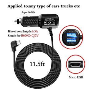 Dash Cam Charger 2023 Upgraded Micro USB Car Charger with Dual USB Port Compatible with, Rexing, Byakov, AKASO, Crosstour, Trekpow, Pruveeo, OldShark, Garmin and Most Other Dash Cam(11.5ft)