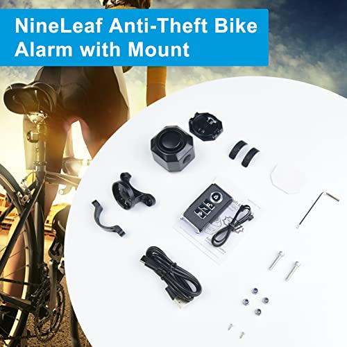 NineLeaf Anti-Theft Bike Alarm with Mount, USB C Rechargeable 110dB Burglar Vibration Motorcycle Bicycle Alarm Security System Waterproof Cycle Mobility Scooter Alarm with Remote