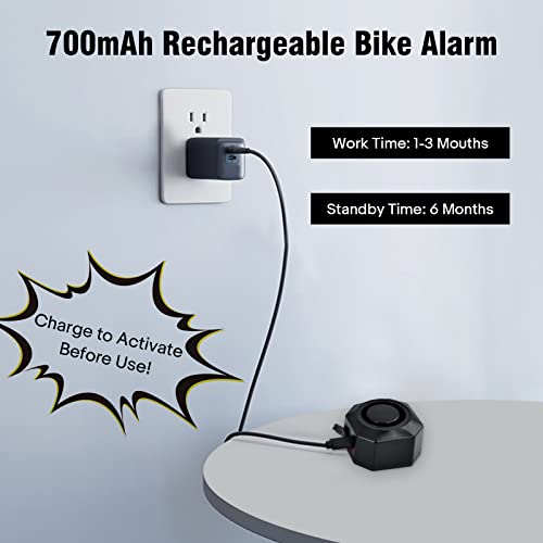 NineLeaf Anti-Theft Bike Alarm with Mount, USB C Rechargeable 110dB Burglar Vibration Motorcycle Bicycle Alarm Security System Waterproof Cycle Mobility Scooter Alarm with Remote