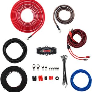 KICKER Subwoofer and Amp Package of 3 Items - 8" CompRT 600 Watt Max Sub, DS18 Class D 2-Channel Amplifier, and Complete 8AWG Wiring Kit