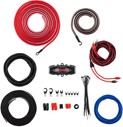 KICKER Subwoofer and Amp Package of 3 Items - 8" CompRT 600 Watt Max Sub, DS18 Class D 2-Channel Amplifier, and Complete 8AWG Wiring Kit