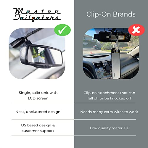 Master Tailgaters 8" OEM Frameless Rear View Mirror with 7" LCD Screen | Rearview Universal Fit Mount | 4 Video Inputs | Auto Adjusting Brightness LCD | Anti Glare | Full Original Mirror Replacement