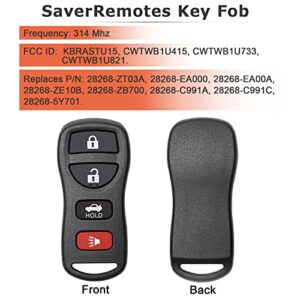 SaverRemotes for 2002-2006 Nissan Altima Maxima Keyless Entry Remote Control Car Key Fob Replacement for KBRASTU15 (Pack of 2)