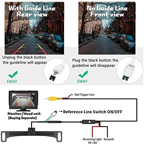 EWAY Rear View Backup Camera W/ Bracket Mounting Front Rear View License Plate Reversing Camera for Truck Pickup SUV Sedan Universal Parking Guide Line On/Off