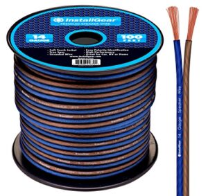 installgear 14 gauge awg 100ft speaker wire true spec and soft touch cable – blue/black (great use for car speakers stereos, home theater speakers, surround sound, radio)