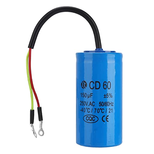 Vikye CD60 Run Capacitor 250V AC 150uF 50/60Hz Run Round Capacitor with Wire for Motor Air Compressor, Air Conditioners, Compressors and Motors