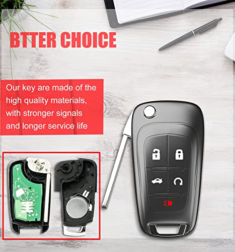 Replacement for New Keyless Entry Remote Fob 5 Button Flip Car Key Fob Select Chevy Impala Malibu Cruze Equinox 2010-2017 and Other Vehicles That Use FCCID: OHT01060512 V2T01060514