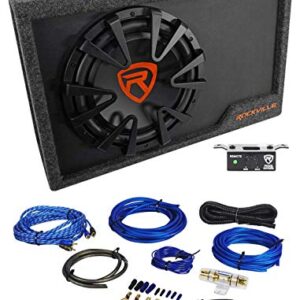 Rockville RWS12CA Slim 1200 Watt 12" Powered Car Subwoofer Enclosure + Wire Kit