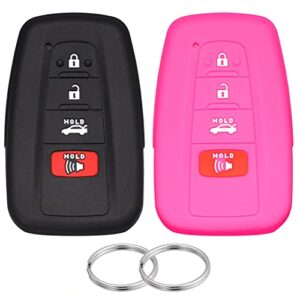 lcyam silicone key fob cover compatible with 2018- 2023 toyota camry rav4 prius highlander xse hybrid chr corolla se avalon venza mirai 4runner tundra keyless remote (black rose, 4 button)