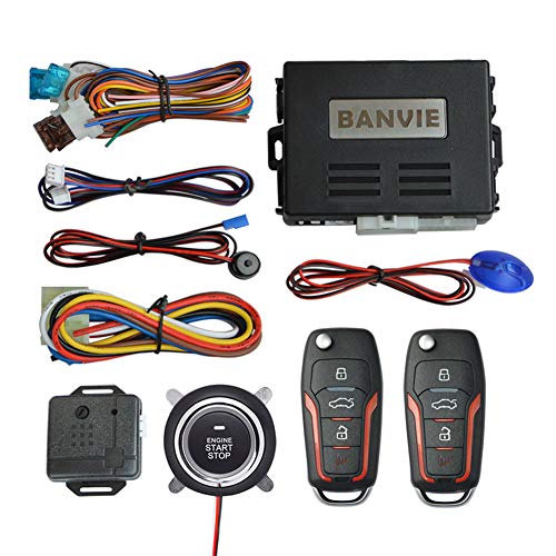 BANVIE ① Car Keyless Entry Security Alarm System + ② Remote Engine Starter + ③ Push to Start Stop Iginition Kit Button