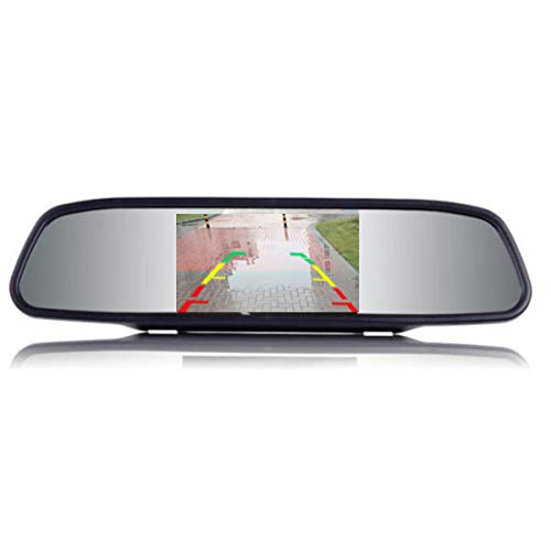 4.3 inch Car Video Monitor Auto Rear View Mirror LCD Screen 12V-24V Universal Mount Clip-On Current Mirror for Backup Camera/Front Camera/Media Player/Safety Driving 2 Ways RCA Input