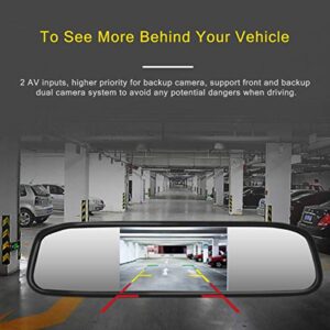 4.3 inch Car Video Monitor Auto Rear View Mirror LCD Screen 12V-24V Universal Mount Clip-On Current Mirror for Backup Camera/Front Camera/Media Player/Safety Driving 2 Ways RCA Input