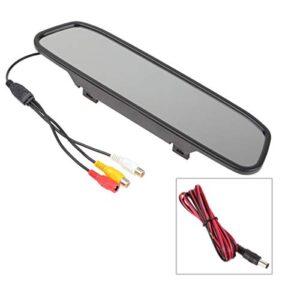 4.3 inch Car Video Monitor Auto Rear View Mirror LCD Screen 12V-24V Universal Mount Clip-On Current Mirror for Backup Camera/Front Camera/Media Player/Safety Driving 2 Ways RCA Input