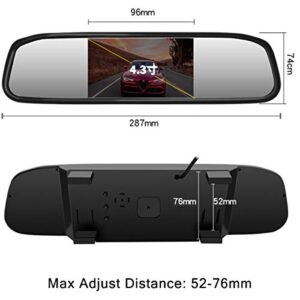 4.3 inch Car Video Monitor Auto Rear View Mirror LCD Screen 12V-24V Universal Mount Clip-On Current Mirror for Backup Camera/Front Camera/Media Player/Safety Driving 2 Ways RCA Input