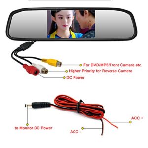 4.3 inch Car Video Monitor Auto Rear View Mirror LCD Screen 12V-24V Universal Mount Clip-On Current Mirror for Backup Camera/Front Camera/Media Player/Safety Driving 2 Ways RCA Input