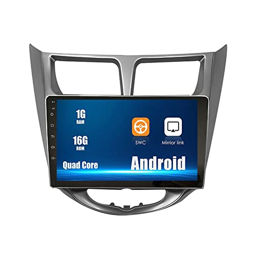 Android 10 Autoradio Car Navigation Stereo Multimedia Player GPS Radio 2.5D Touch Screen forHyundai Verna/Accent/Solaris 2010-2016 Silver Quad Core 1GB Ram 16GB ROM