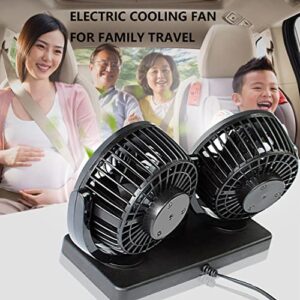 YYoomi 24V Car Fan, Electric Cooling Fan with 360 Degree Rotatable, Dual Head, Plug Into Cigarette Lighter, Automobile Vehicle Fan for Car Truck, SUV, RV, Boat