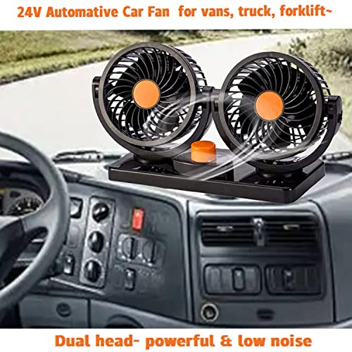 YYoomi 24V Car Fan, Electric Cooling Fan with 360 Degree Rotatable, Dual Head, Plug Into Cigarette Lighter, Automobile Vehicle Fan for Car Truck, SUV, RV, Boat