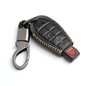 wfmj leather for iyz-c01c chrysler 300 town & country dodge challenger durango grand caravan journey magnum ram 1500 2500 3500 jeep grand cherokee 4 buttons key fob case cover chain