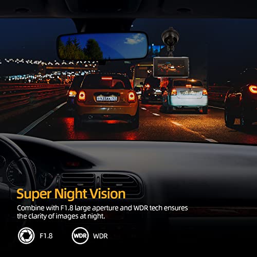 2.5K WiFi Dash Cam Front, 1440P QHD Dash Camera for Cars with Super Night Vision, Parking Mode, 3" Display, 170° View Angle, App Control, G Sensor, 32G SD Card (Max Support 128GB)