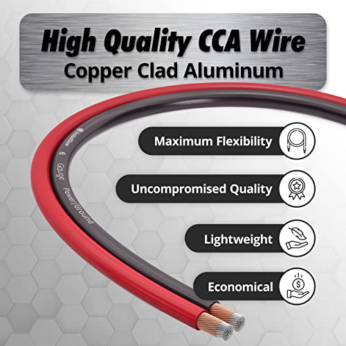 InstallGear 8 Gauge Wire (50ft) Copper Clad Aluminum CAA - Primary Automotive Wire, Car Amplifier Power & Ground Cable, Battery Cable, Car Audio Speaker Stereo, RV Trailer Wiring Welding Cable 8ga