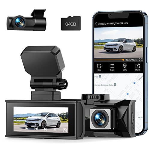 LAMTTO 4K Dash Cam Built in WiFi GPS, 4K+ 2K Front and Rear Dash Camera for Cars, Car Camera with 3.16" Touch Screen, Dual Sony Night Vision, Voice Recognition,170° Wide Angle, APP, 64GB Memory Card