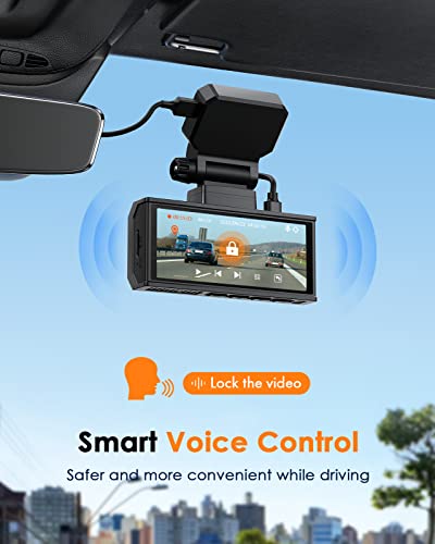 LAMTTO 4K Dash Cam Built in WiFi GPS, 4K+ 2K Front and Rear Dash Camera for Cars, Car Camera with 3.16" Touch Screen, Dual Sony Night Vision, Voice Recognition,170° Wide Angle, APP, 64GB Memory Card