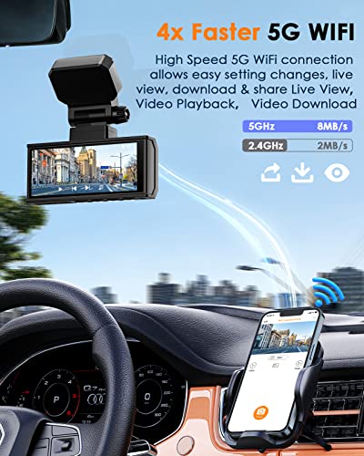 LAMTTO 4K Dash Cam Built in WiFi GPS, 4K+ 2K Front and Rear Dash Camera for Cars, Car Camera with 3.16" Touch Screen, Dual Sony Night Vision, Voice Recognition,170° Wide Angle, APP, 64GB Memory Card