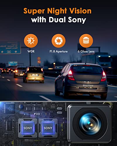 LAMTTO 4K Dash Cam Built in WiFi GPS, 4K+ 2K Front and Rear Dash Camera for Cars, Car Camera with 3.16" Touch Screen, Dual Sony Night Vision, Voice Recognition,170° Wide Angle, APP, 64GB Memory Card