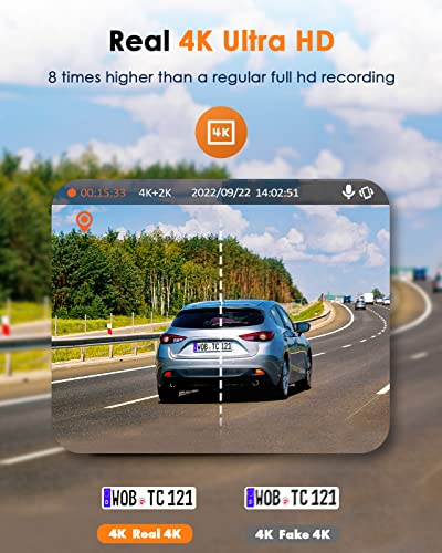 LAMTTO 4K Dash Cam Built in WiFi GPS, 4K+ 2K Front and Rear Dash Camera for Cars, Car Camera with 3.16" Touch Screen, Dual Sony Night Vision, Voice Recognition,170° Wide Angle, APP, 64GB Memory Card