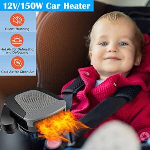 Car Heater, Portable Car Heater 12V 150W Car Windshield Defogger Fast Heating & Cooling Fan 2 in 1 Modes Fast Demisting Defroster for Cars SUV Truck and Trailer (Gray)