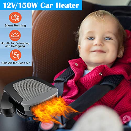 Car Heater, Portable Car Heater 12V 150W Car Windshield Defogger Fast Heating & Cooling Fan 2 in 1 Modes Fast Demisting Defroster for Cars SUV Truck and Trailer (Gray)