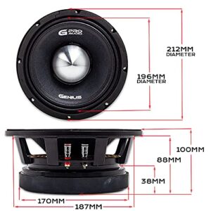 Genius Audio GPRO-M178 8", 600 Watts Max - 300 Watts RMS, High Power Pro Audio Midrange Speakers, Aluminium Bullet Car Audio Speaker, Ferrite Magnet, 4 Ohm, Reinforced Paper Cone (1 Speaker)