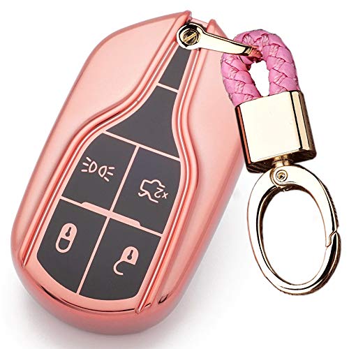 Royalfox(TM) Luxury Soft TPU Smart 4 Buttons Key Fob case Cover for Maserati Levante GT Quattroporte Ghibli (Rose Gold)