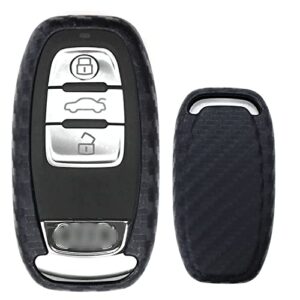 ijdmtoy carbon fiber pattern soft silicone key fob cover case compatible with audi a3 a4 a5 a6 a7 a8 q3 q5 q7 tt gen1 smart key