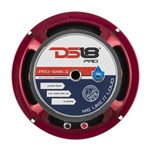 DS18 PRO-SM6.2 Slim Loudspeaker - 6.5", Midrange, Red Steel Basket, 400W Max Power, 200W RMS, 2 Ohms - Premium Quality Audio Speakers - IP66 Water Resistance, Perfect for Motorcycle Applications