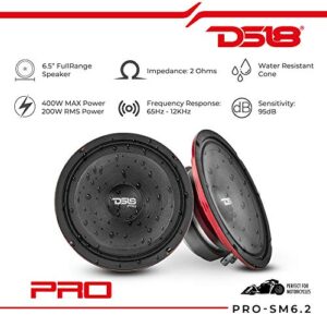 DS18 PRO-SM6.2 Slim Loudspeaker - 6.5", Midrange, Red Steel Basket, 400W Max Power, 200W RMS, 2 Ohms - Premium Quality Audio Speakers - IP66 Water Resistance, Perfect for Motorcycle Applications