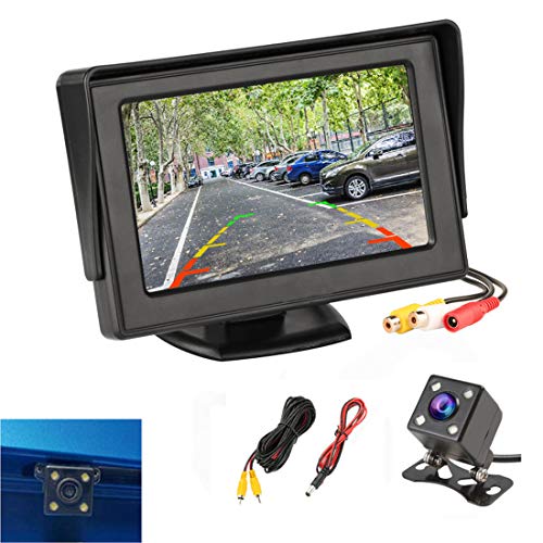 VIGORWORK 4.3 inch TFT LCD Desktop Display/Car Monitor, with(12V) Waterproof 4 LEDs Car Rear View Camera, for Car/Truck/RV,/Mini-Van