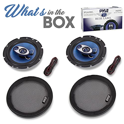 Pyle 6.5" Three-Way Sound Speaker System - 180 W RMS/360W Power Handling w/ 4 Ohm Impedance and 3/4'' Piezo Tweeter for Car Component Stereo, Round Shaped Pro Full Range Triaxial Loud Audio -PL63BL,Blue