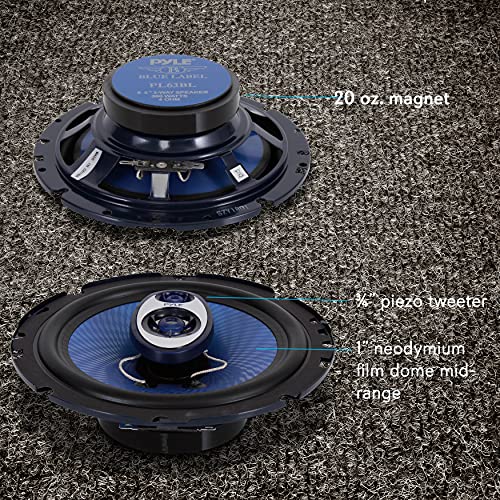 Pyle 6.5" Three-Way Sound Speaker System - 180 W RMS/360W Power Handling w/ 4 Ohm Impedance and 3/4'' Piezo Tweeter for Car Component Stereo, Round Shaped Pro Full Range Triaxial Loud Audio -PL63BL,Blue