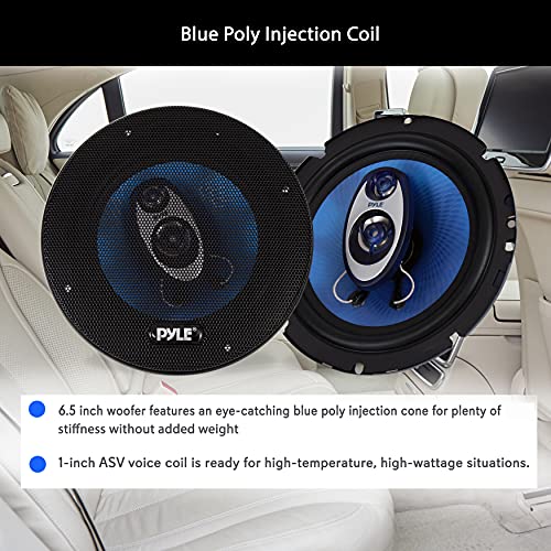 Pyle 6.5" Three-Way Sound Speaker System - 180 W RMS/360W Power Handling w/ 4 Ohm Impedance and 3/4'' Piezo Tweeter for Car Component Stereo, Round Shaped Pro Full Range Triaxial Loud Audio -PL63BL,Blue