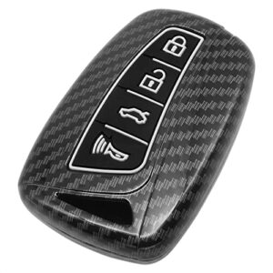 tangsen smart key fob case cover compatible with hyundai azera equus genesis santa fe sport 4 button keyless entry remote black carbon fiber pattern abs silicone rubber luminous black