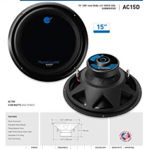 Planet Audio AC15D Car Subwoofer - 2100 Watts Maximum Power, 15 Inch, Dual 4 Ohm Voice Coil, Easy Mounting, Sold Individually