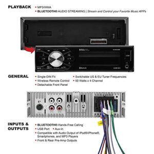 BOSS Audio Systems 632UAB Multimedia Car Stereo - Single Din, Bluetooth Audio and Hands-Free Calling, Built-in Microphone, MP3 Player, USB Port, AUX Input, AM/FM Radio Receiver, Detachable Front Panel