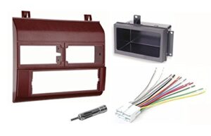 red complete single din dash kit + pocket kit + wire harness + antenna adapter compatible with chevrolet & gmc 1988-1996