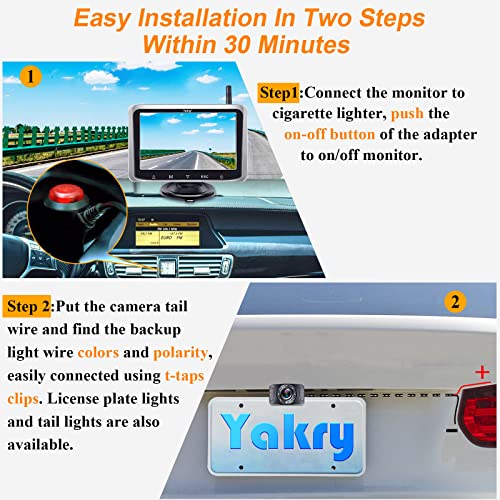 Yakry Wireless Backup Camera Trucks Cars HD 1080P 5 Inch Monitor Bluetooth License Plate 2 Channels System for Vans Small RVs Signal Easy Installation Y25