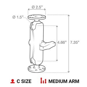 RAM Mounts Double Ball Mount with Two Round Plates RAM-101U with Medium Arm for Drill-down Mounting